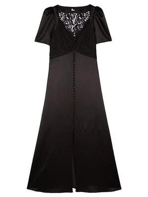 The Kooples Lace-embroidered Silk Maxi Dress - Black