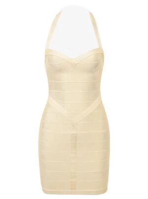 House Of Cb Halterneck Bandage Stretch-woven Mini Dress - Vanilla