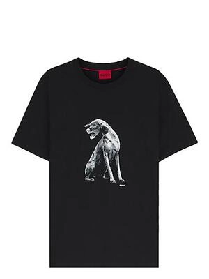 Hugo Dog-print Short-sleeved Cotton-jersey T-shirt - Black