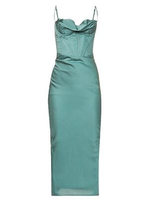 House Of Cb Charmaine Corset Satin Maxi Dress - Pine