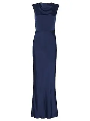 Whistles Cowl-neck Tie-back Satin Maxi Dress - Navy