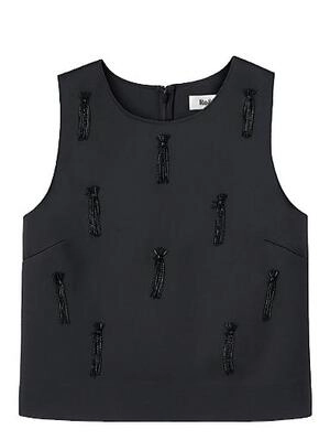 RO&ZO Sleeveless Bead-embroidered Woven Shell Top - Black
