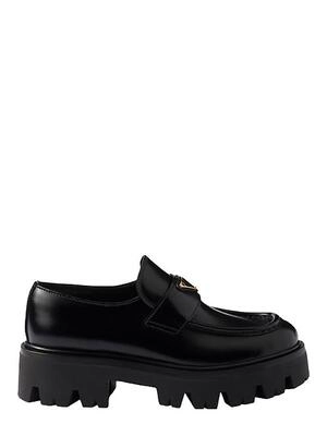 Prada Embellished Leather Loafers - Black