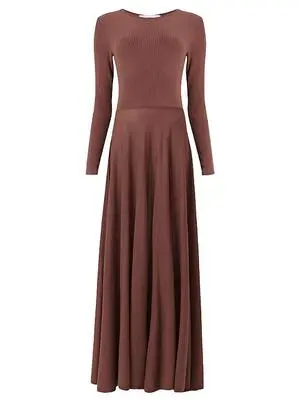 LEEM Long-sleeve Knitted Fit & Flare Maxi Dress - Brown