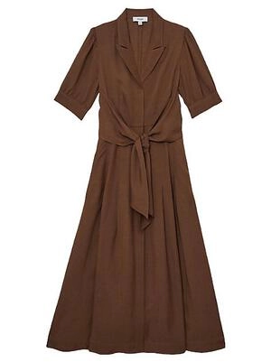 REISS Tessera Short-sleeve Linen-blend Midi Dress - Rust Orange