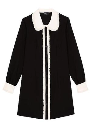 The Kooples Frill-collar Contrast-trim Woven Mini Dress - Black