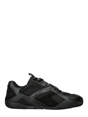 Versace Galaxia Leather And Mesh Trainers - Black