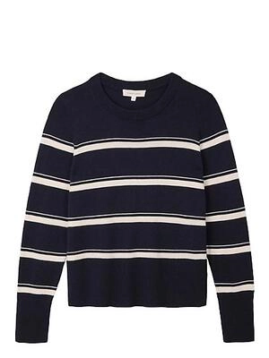 THE WHITE COMPANY Striped Round-neck Cotton-blend Jumper - Navy
