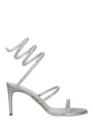 Rene Caovilla Cleo Embellished Satin Heeled Sandals - Grey