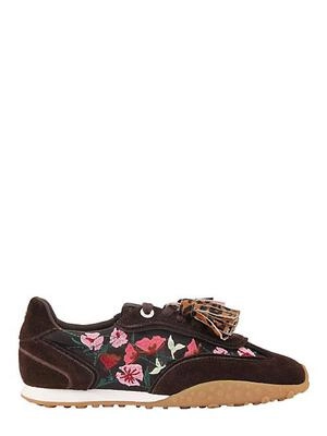 Kurt Geiger Embroidered Floral Faux-leather Trainers - Brown/oth