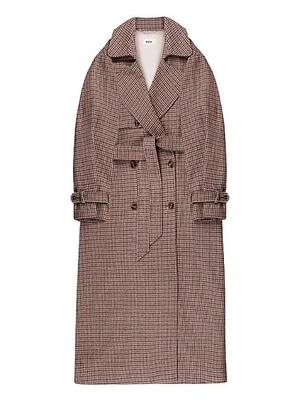 RO&ZO Houndstooth Double-breasted Wool-blend Trench Coat - Multi