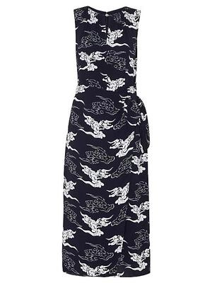 Whistles Cloud-print Tie-waist Woven Midi Dress - Navy/multi