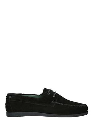 VINNY'S Boatman Suede Lace-up Boat Shoes - Black