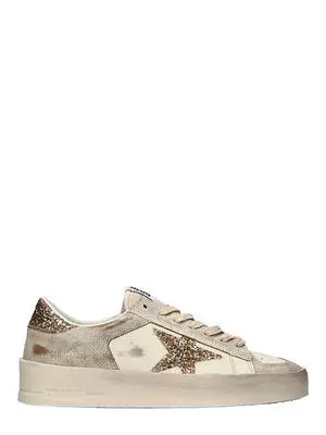 GOLDEN GOOSE Stardan Glitter-embellished Leather Trainers - White/oth