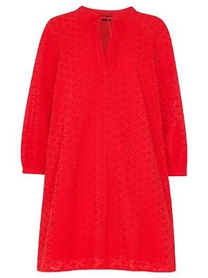 Whistles Broderie V-neck Cotton Mini Dress - Red