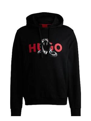 Hugo Cotton Jersey Hoodie With Graphic Print - Black