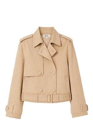 RO&ZO Cropped Belted Cotton Trench Coat - Camel