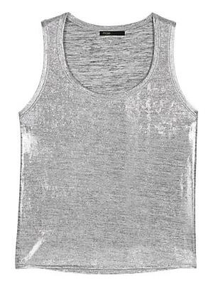Maje Metallic Scoop Neck Stretch-knit Vest Top - Silver
