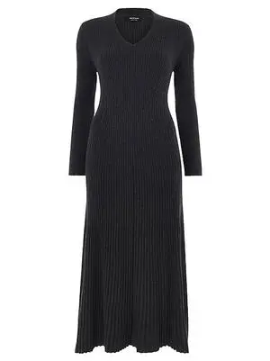 Whistles Ribbed Cotton And Cashmere Midi Dress - Grey