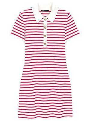 Maje Striped Polo-collar Cotton-blend Mini Dress - Red