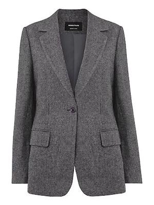 Whistles Notched Lapel Herringbone Wool Blend Blazer - Multi-coloured