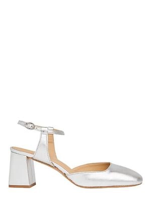 Whistles Matilda Block-heel Leather Slingback Shoes - Silver