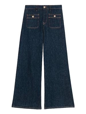 Maje Patch-pocket Straight-leg Stretch-denim Jeans - Navy