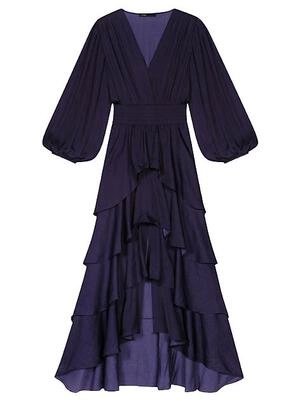Maje Ruffinella Smocked-waist Ruffled Woven Maxi Dress - Bleus
