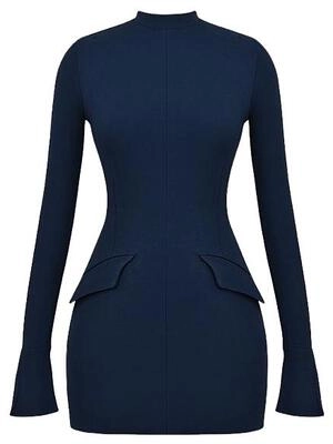 House Of Cb Mahalia Fluted Cuff Mini Dress - Navy