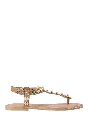 Carvela Amalfi Embellished T-bar Leather Sandals - Camel