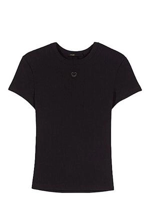 Maje Embroidered Ribbed Cotton-jersey T-shirt - Black