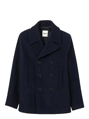 Sandro Double-breasted Peak-lapel Wool-blend Coat - Bleus
