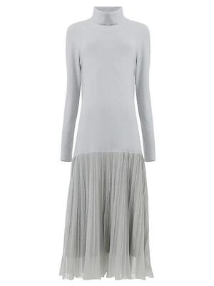 LEEM High Neck Knitted Midi Dress - Silver