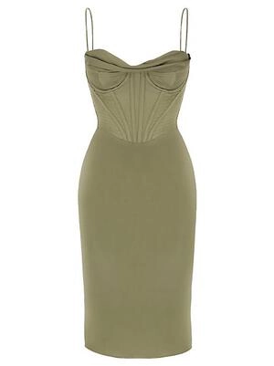 House Of Cb Myrna Satin Corset Midi Dress - Olive