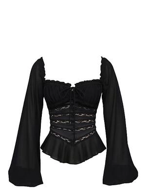House Of Cb Cara Long-sleeve Georgette Peplum Top - Black