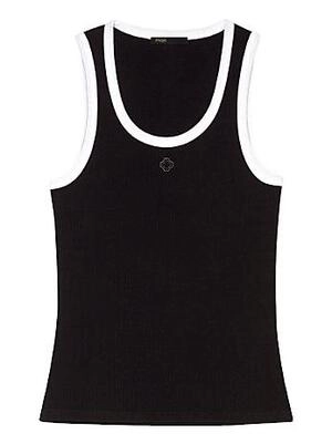 Maje Contrast Trim Ribbed Cotton-jersey Tank Top - Bicolore