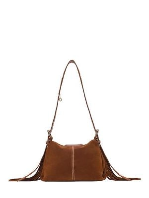 Maje Miss M Mini Suede Shoulder Bag With Fringe Detail - Brown