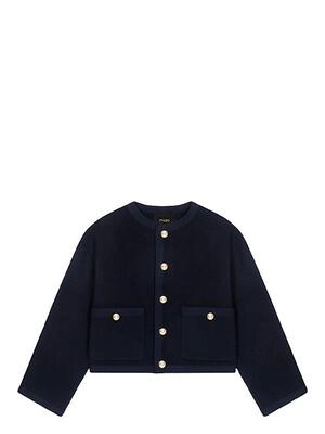Maje Braided-trim Patch-pocket Wool-blend Jacket - Navy