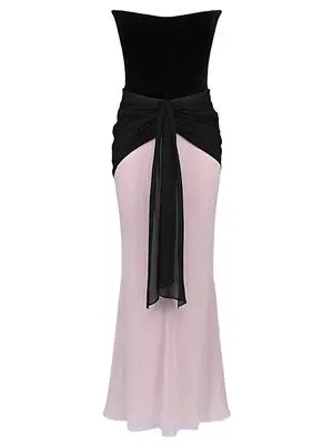 House Of Cb Clara Velvet And Chiffon Maxi Dress - Black