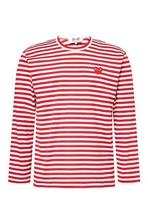 Play Comme Des Garcon Comme Des Garçons Play Striped Cotton-jersey T-shirt - Red