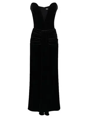 House Of Cb Vienne Plunge-neck Stretch-velvet Maxi Dress - Black