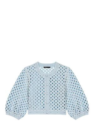 Maje Crochet Rhinestone-embellished Woven Cardigan - Blue Sky