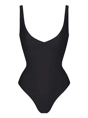 SKIMS Plunge Neck Thong Bodysuit - Onyx