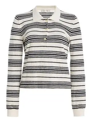 FRAME Striped Linen Polo Shirt - Multi