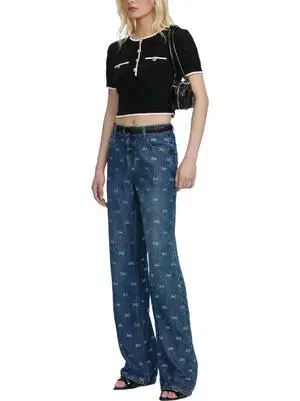 SELF-PORTRAIT Bow Motif Crystal Embellished Jeans - Blue