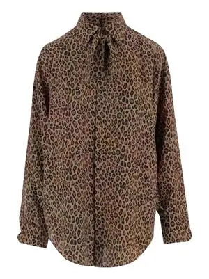 SA SU PHI Animal Print Bow Detail Shirt - Neutrals