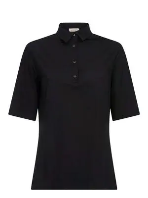 BLANCA VITA Collar Placket Short Sleeve Shirt - Black