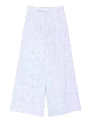 Erika Cavallini Pinstriped Pleated Cotton Trousers - Blue