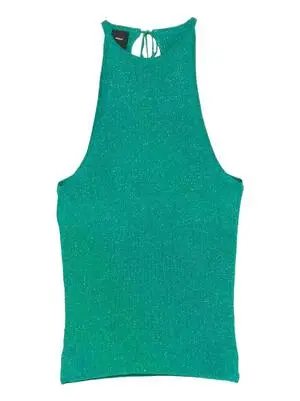Pinko Halterneck Knit Tank Top With Metallic Thread - Green