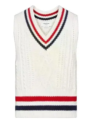 Thom Browne Chunky Cashmere Rwb Stripe Vest - White